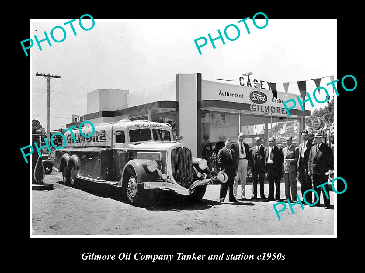 Old Large Historic Photo Of The Gilmore Oil Company Tanker & Station C ...