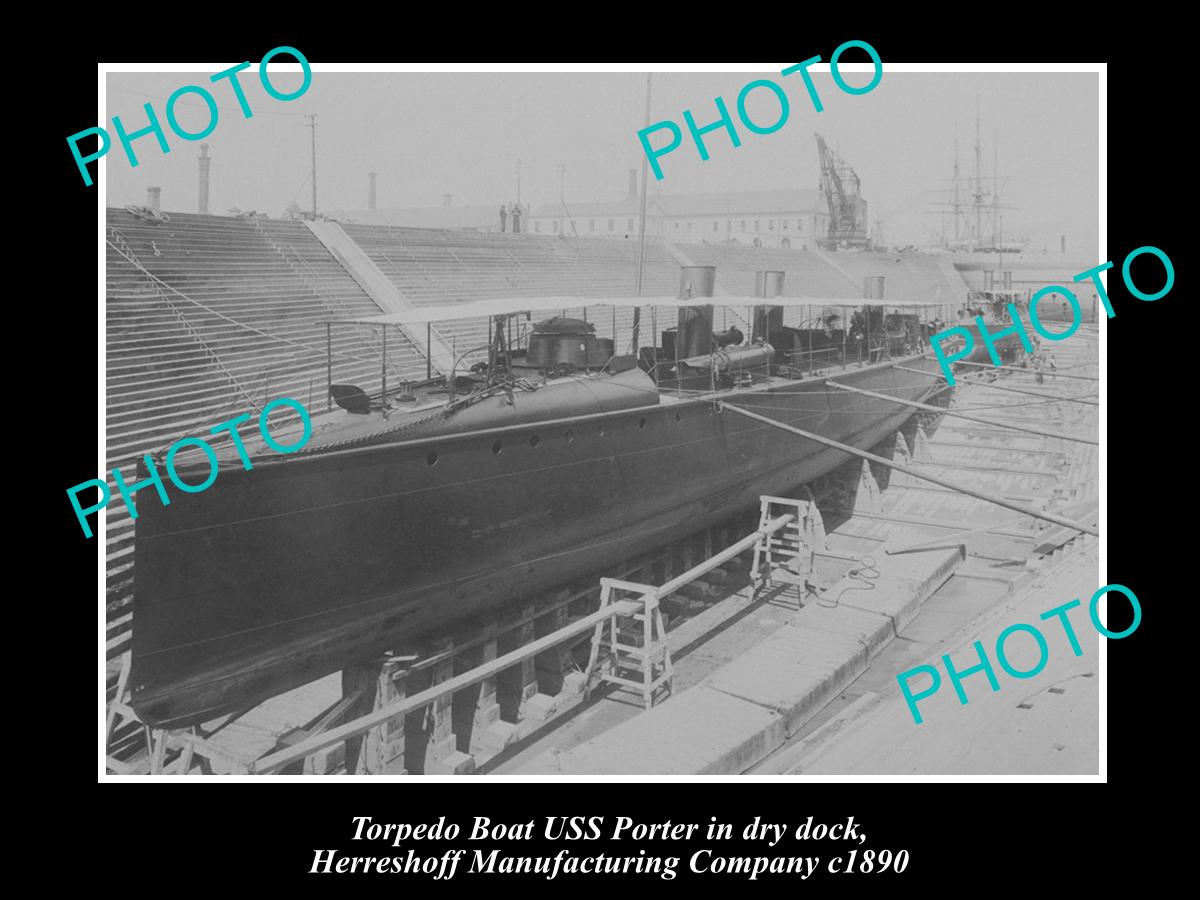 Old Large Historic Photo Of Us Navy Torpedo Boat, Uss Porter In Dry Do ...