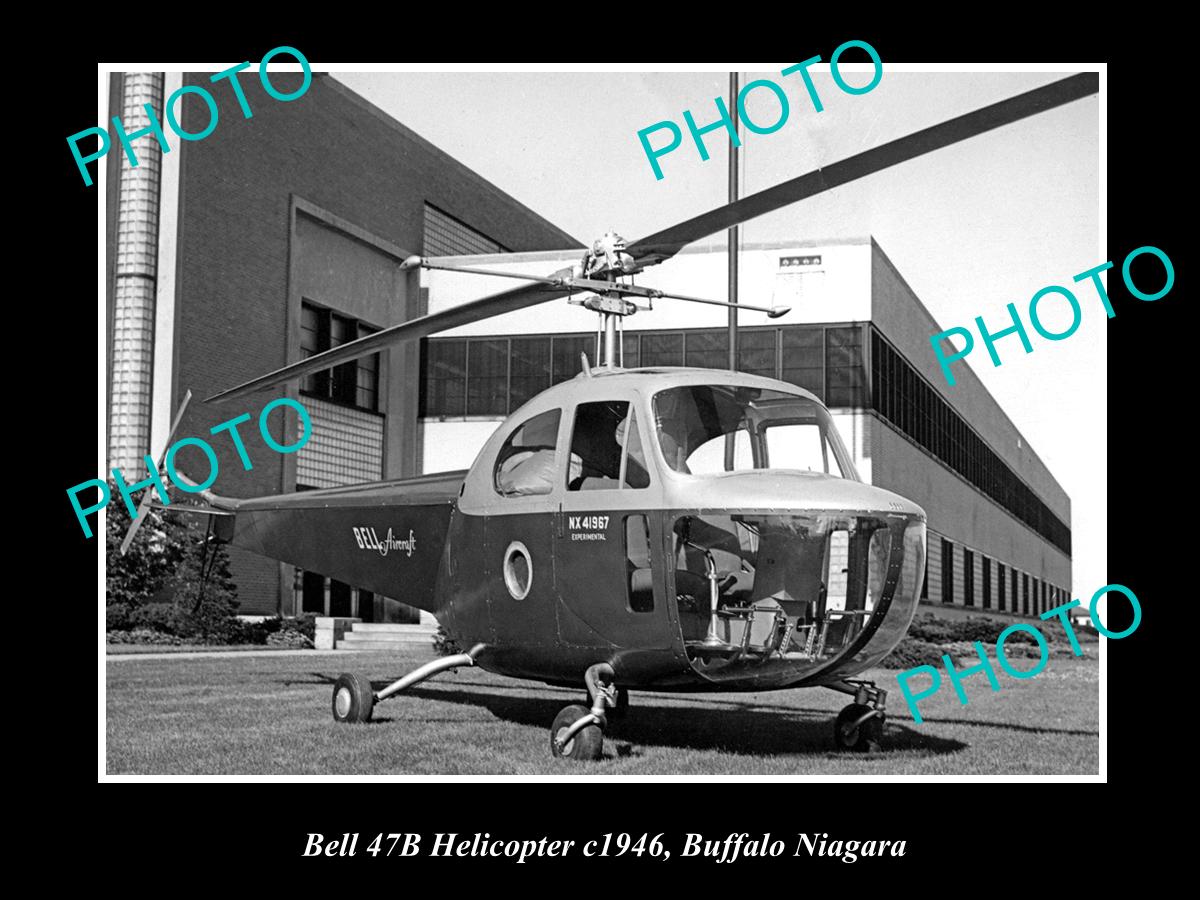Old Large Historic Aviation Photo Of Bell 47B Helicopter C1946, Buffal ...