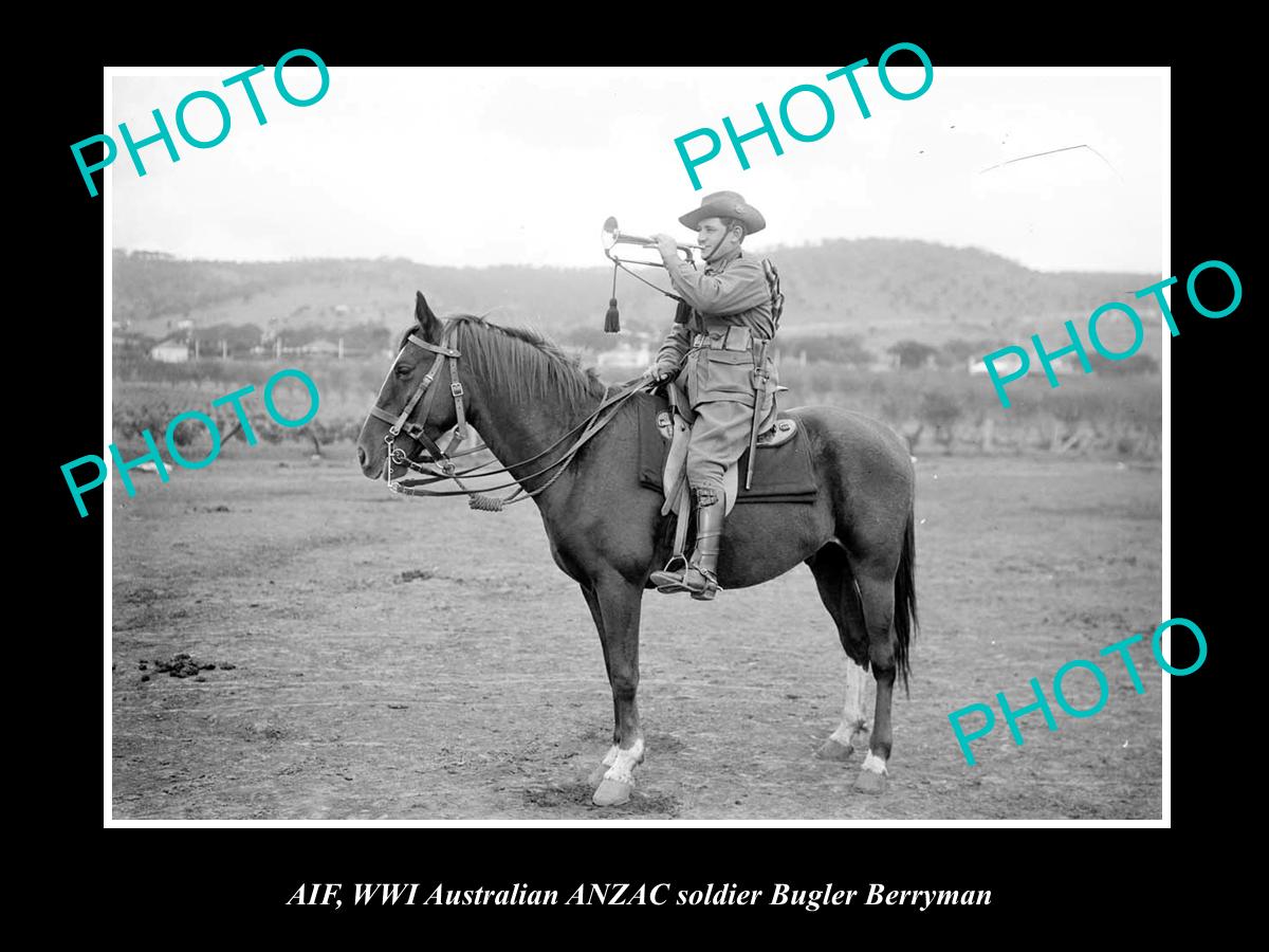 Old Large Historic Photo Of Australian Anzac Soldier, Bugler Berryman ...