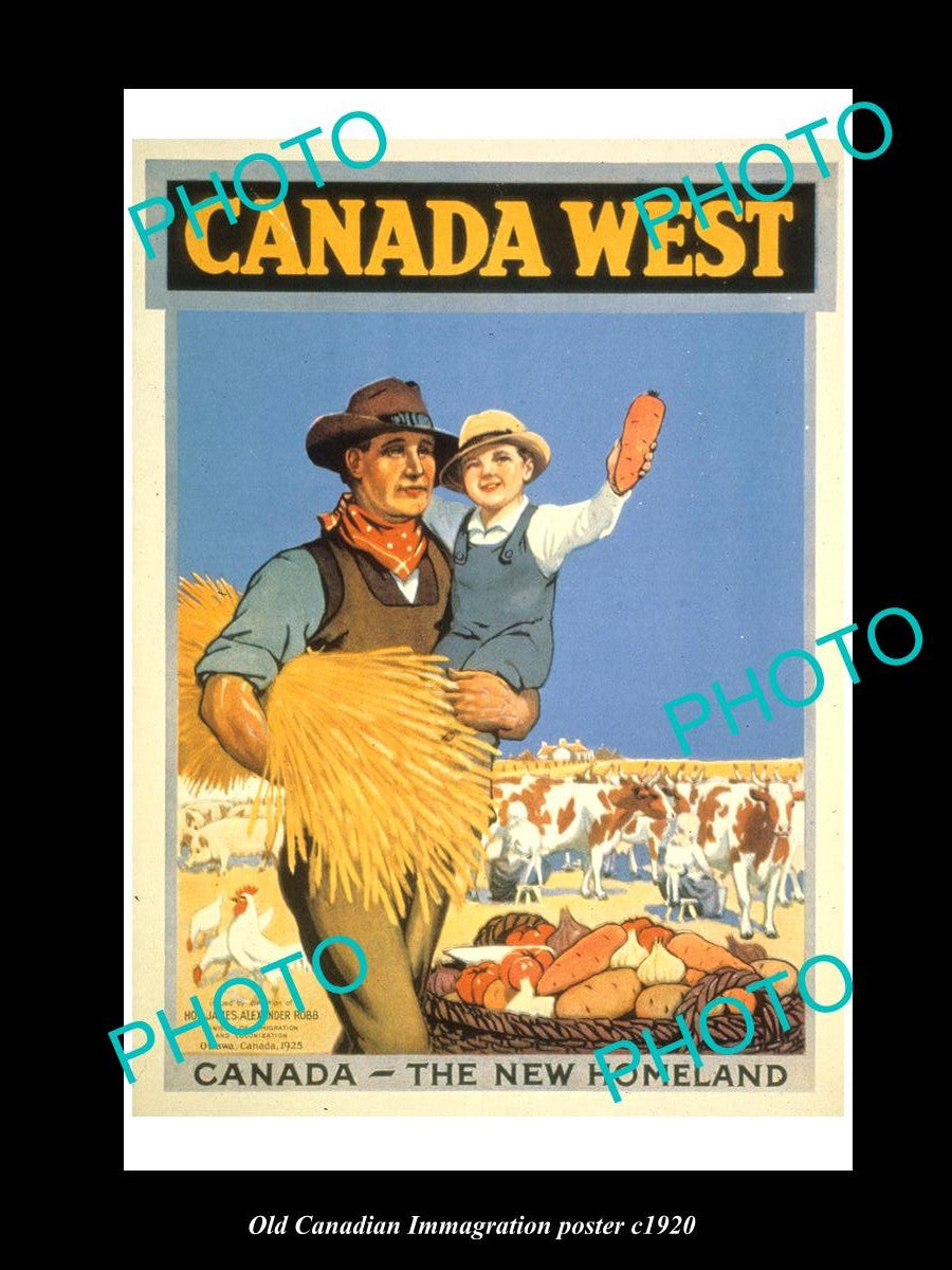 OLD LARGE HISTORIC PHOTO OF CANADIAN 1920s IMMIGRATION POSTER, 'NEW HO ...