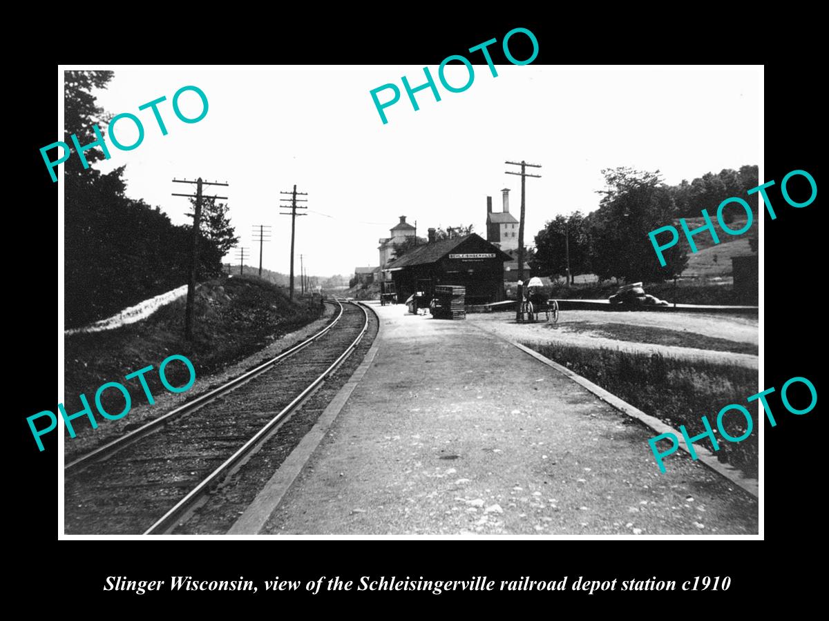 OLD HISTORIC PHOTO OF SLINGER WISCONSIN, SCHLEISINGERVILLE RAILROAD DE ...
