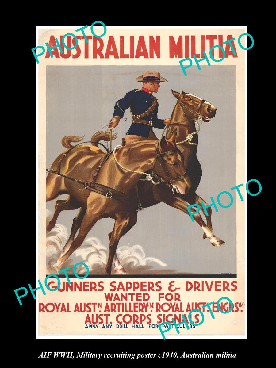 OLD LARGE HISTORIC PHOTO OF AUSTRALIAN ANZAC WW2 POSTER, AUSTRALIAN MI ...