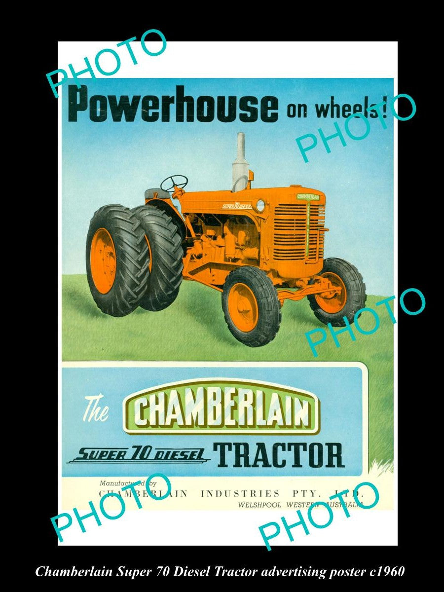 OLD LARGE HISTORIC PHOTO OF CHAMBERLAIN TRACTOR, SUPER 70 DIESEL POSTE ...