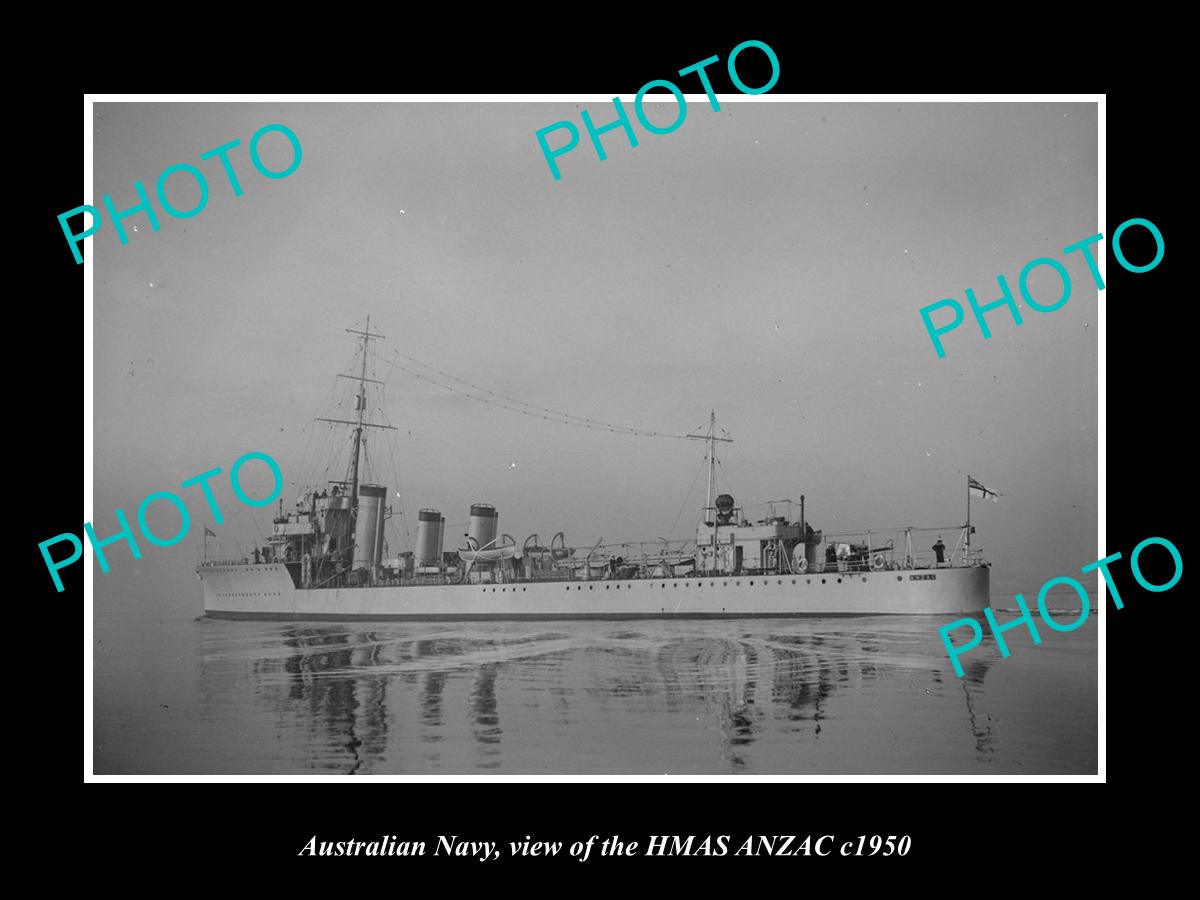 OLD LARGE HISTORIC PHOTO OF AUSTRALIAN NAVY SHIP, HMAS ANZAC c1950 ...