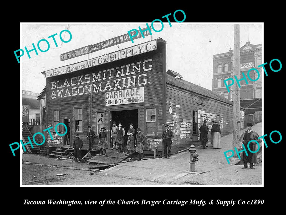 OLD LARGE HISTORIC PHOTO TACOMA WASHINGTON, BERGER CARRIAGE BLACKSMITH ...