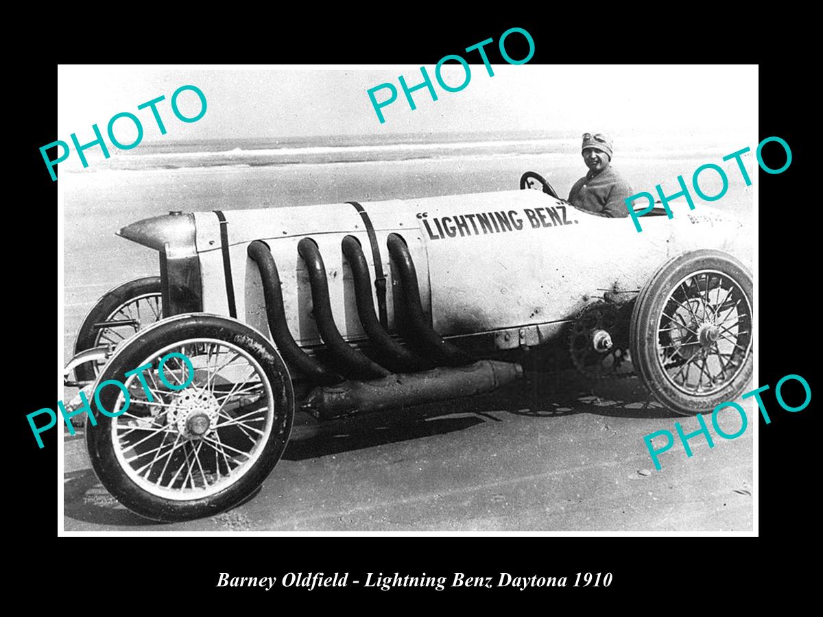 OLD HISTORIC PHOTO OF BARNEY OLDFIELD & LIGHTNING BENZ RACE CAR, DAYTO ...