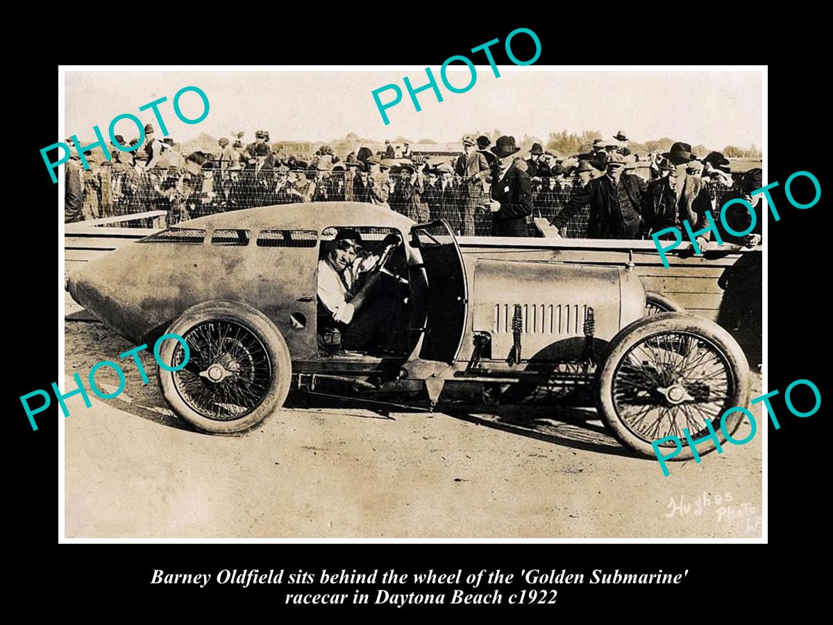 OLD HISTORIC PHOTO OF BARNEY OLDFIELD & SUBMARINE RACE CAR, DAYTONA BE ...