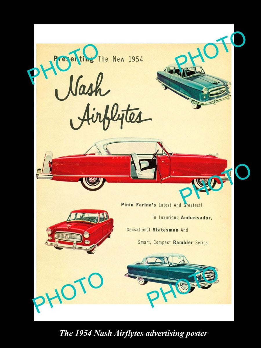 OLD LARGE HISTORIC PHOTO OF 1954 NASH MOTOR Co AIRFLYTES MODELS POSTER ...