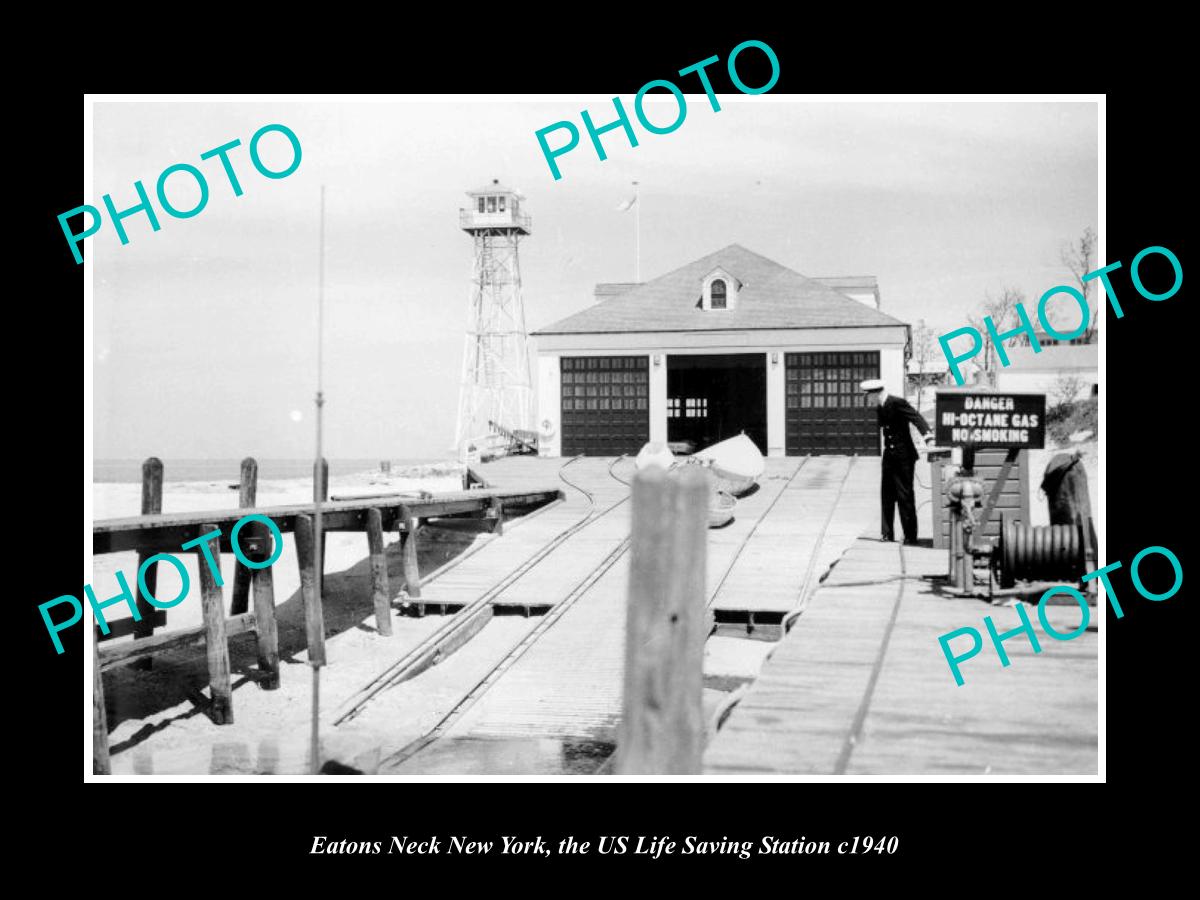 OLD LARGE HISTORIC PHOTO OF EATONS NECK NEW YORK US LIFE SAVING STATIO ...