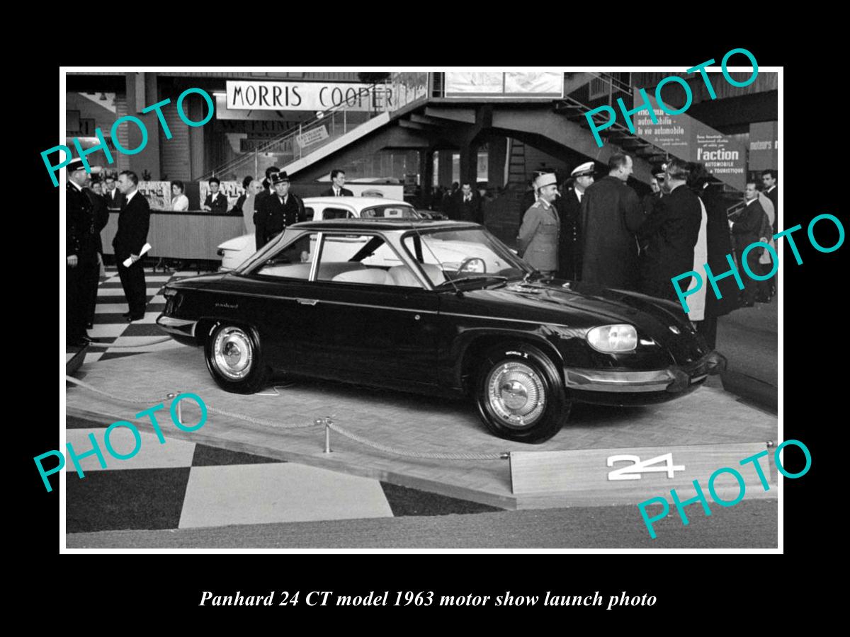 OLD LARGE HISTORIC PHOTO OF PANHARD 24 CT 1963 MOTOR SHOW LAUNCH DISPL ...
