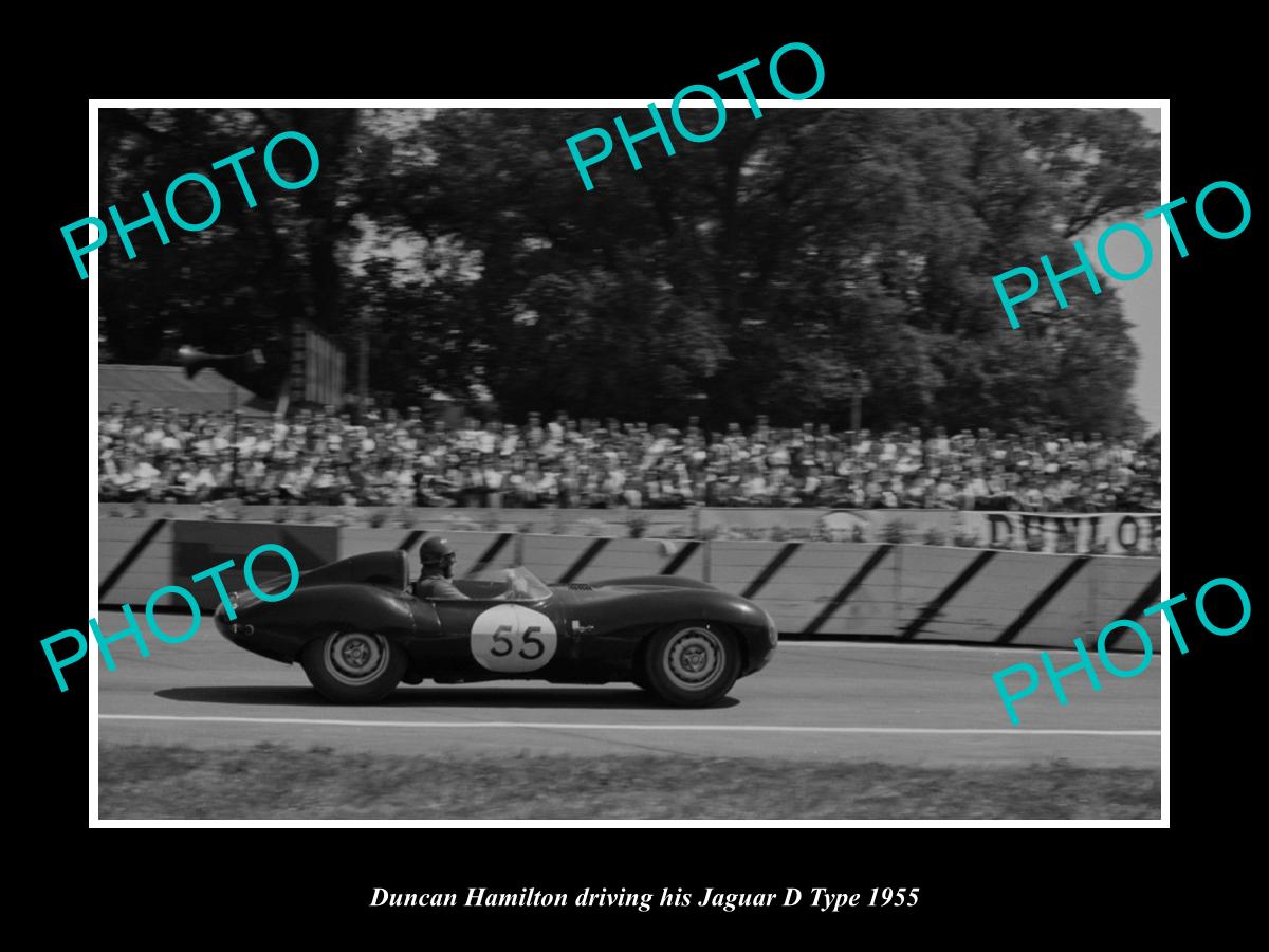 OLD LARGE HISTORIC PHOTO OF DUNCAN HAMILTON DRIVING HIS JAGUAR D TYPE ...
