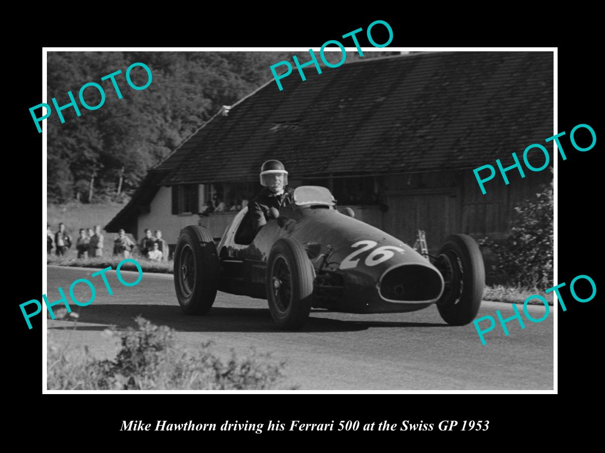 OLD LARGE HISTORIC PHOTO OF MIKE HAWTHORN DRIVING HIS FERRARI 500, 195 ...