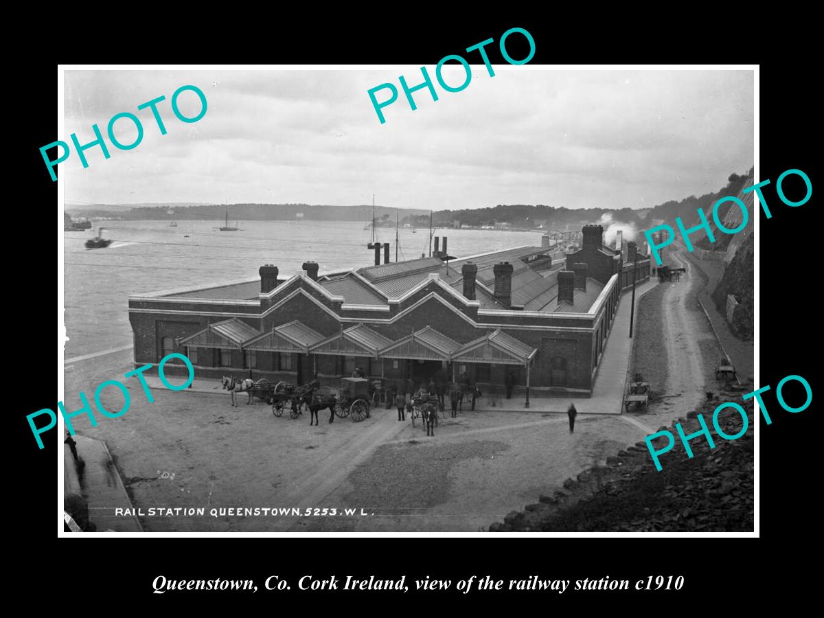 OLD LARGE HISTORIC PHOTO OF QUEENSTOWN CORK IRELAND, THE RAILWAY STATI ...