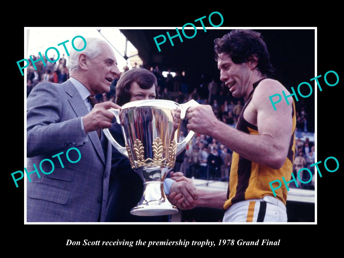 OLD LARGE HISTORIC PHOTO OF DON SCOTT 1978 HAWTHORN FC GRAND FINAL WIN ...