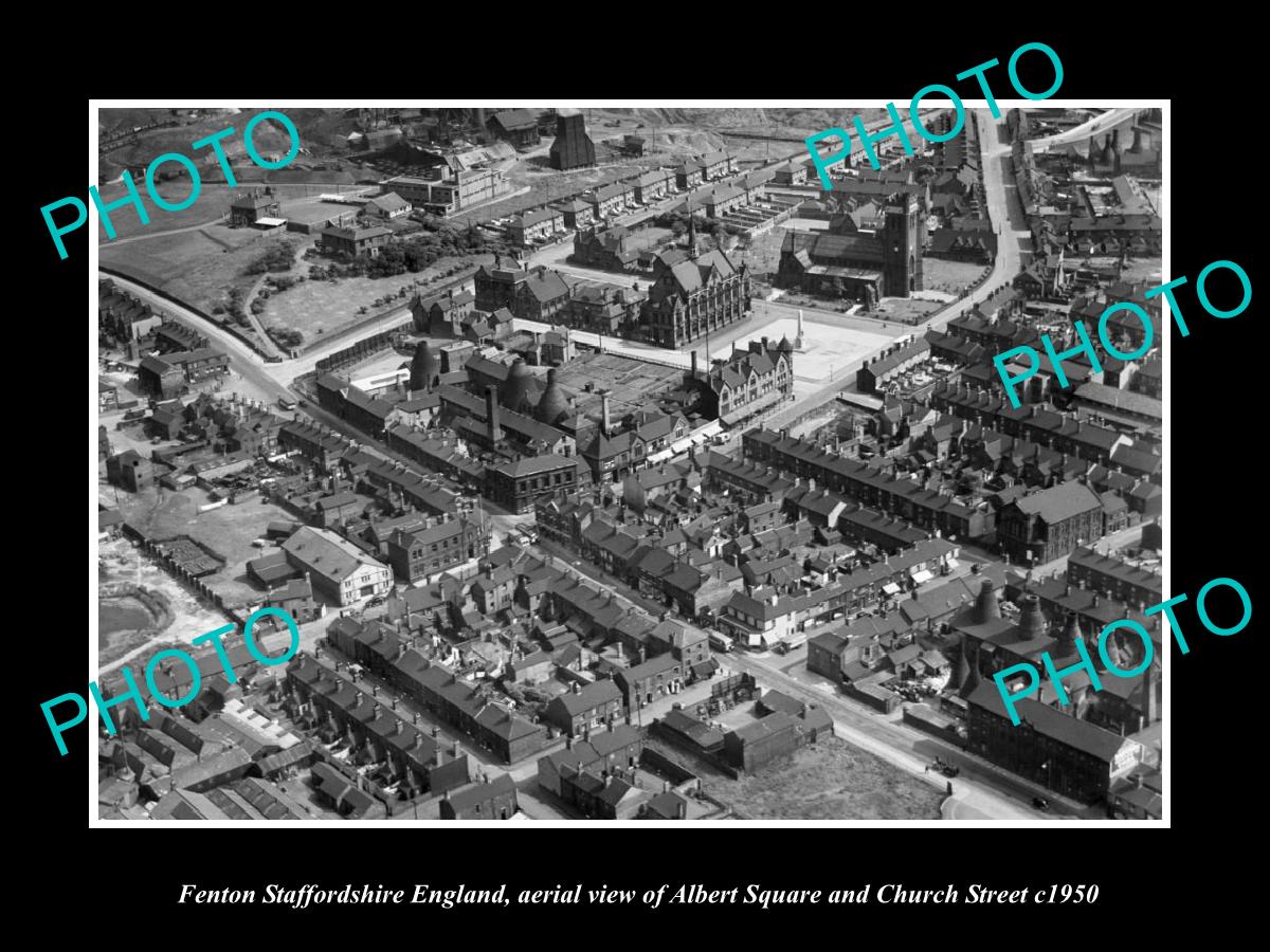 OLD LARGE HISTORIC PHOTO OF FENTON ENGLAND, VIEW OF ALBERT SQ & CHURCH ...