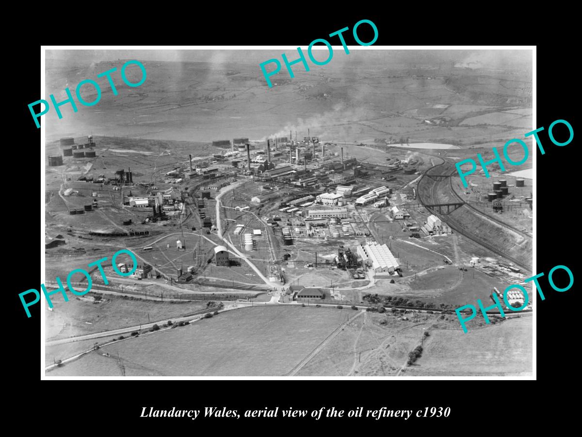 OLD LARGE HISTORIC PHOTO OF LLANDARCY WALES, VIEW OF THE OIL REFINERY ...