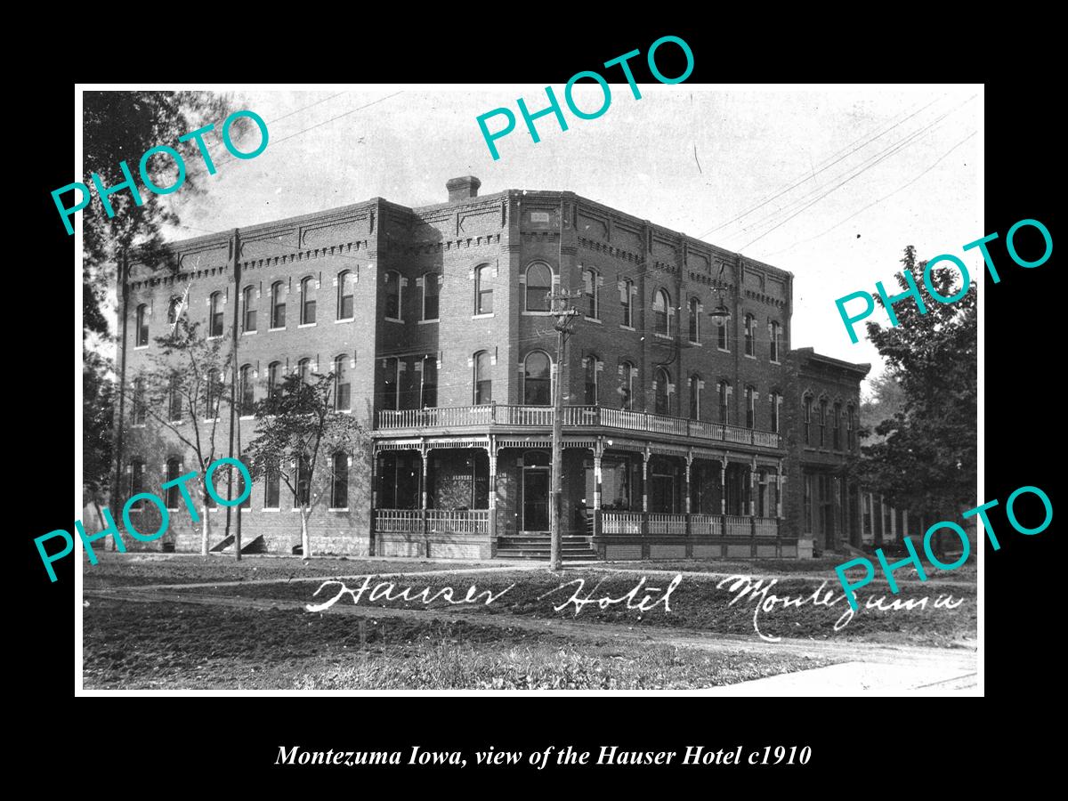 OLD LARGE HISTORIC PHOTO OF MONTEZUMA IOWA, VIEW OF THE HAUSER HOTEL c ...