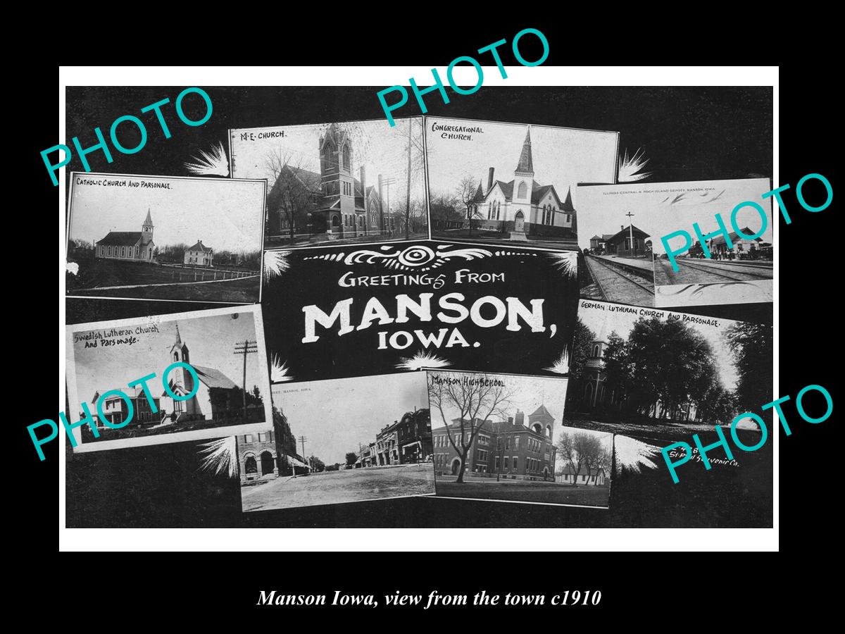 OLD LARGE HISTORIC PHOTO OF MANSON IOWA, VIEWS FROM THE TOWN c1910 ...