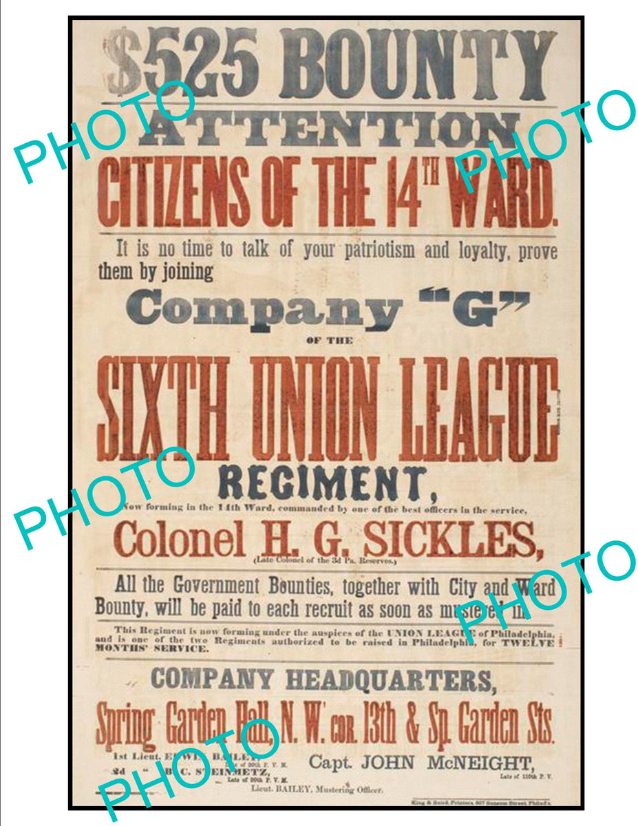 OLD HISTORIC AMERICAN CIVIL WAR POSTER, THE PHILADELPHIA 14th WARD c18 ...