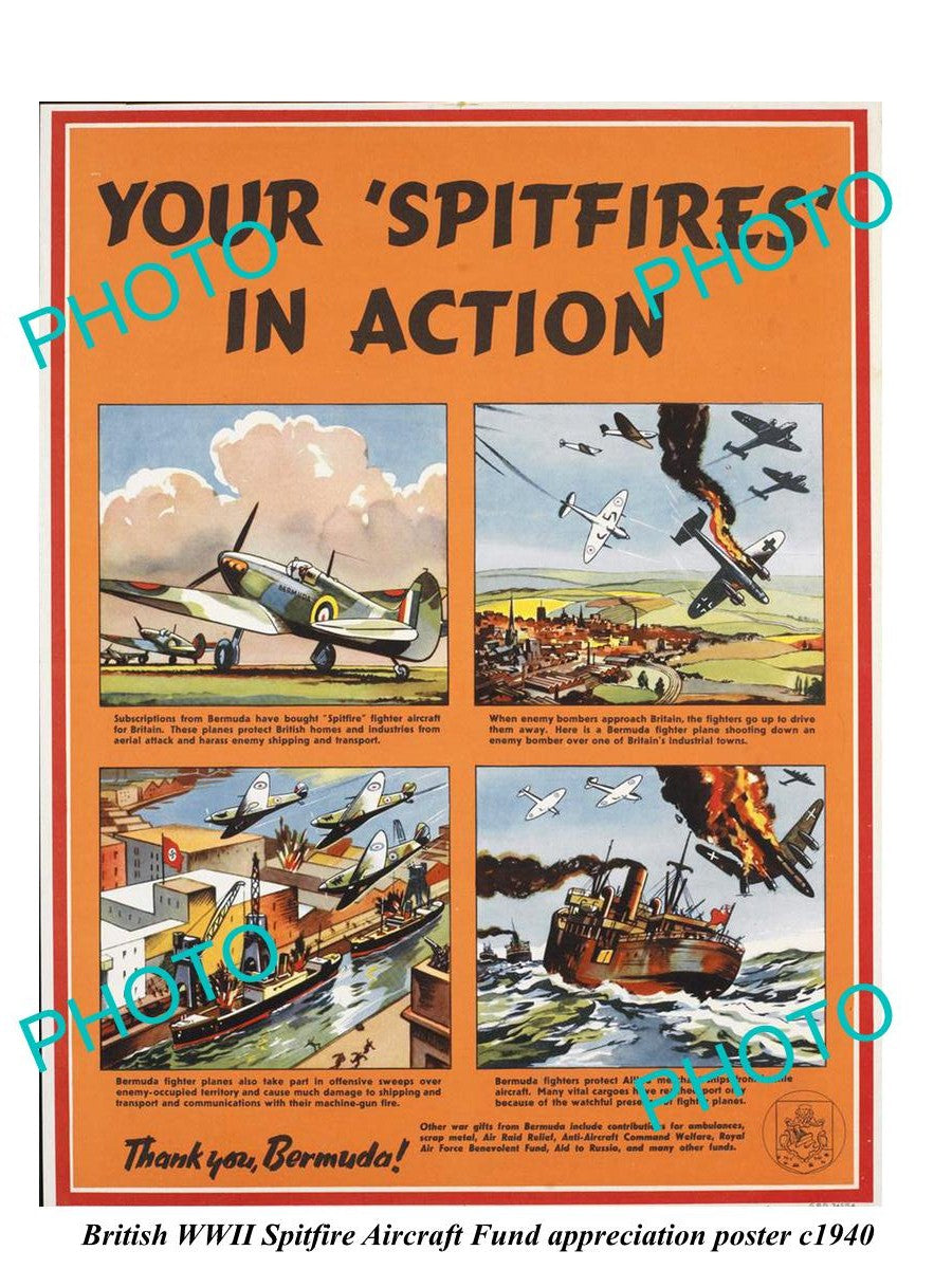 OLD LARGE MILITARY POSTER BRITISH RAF WWII SPITFIRE AIRCRAFT FUND BERM ...