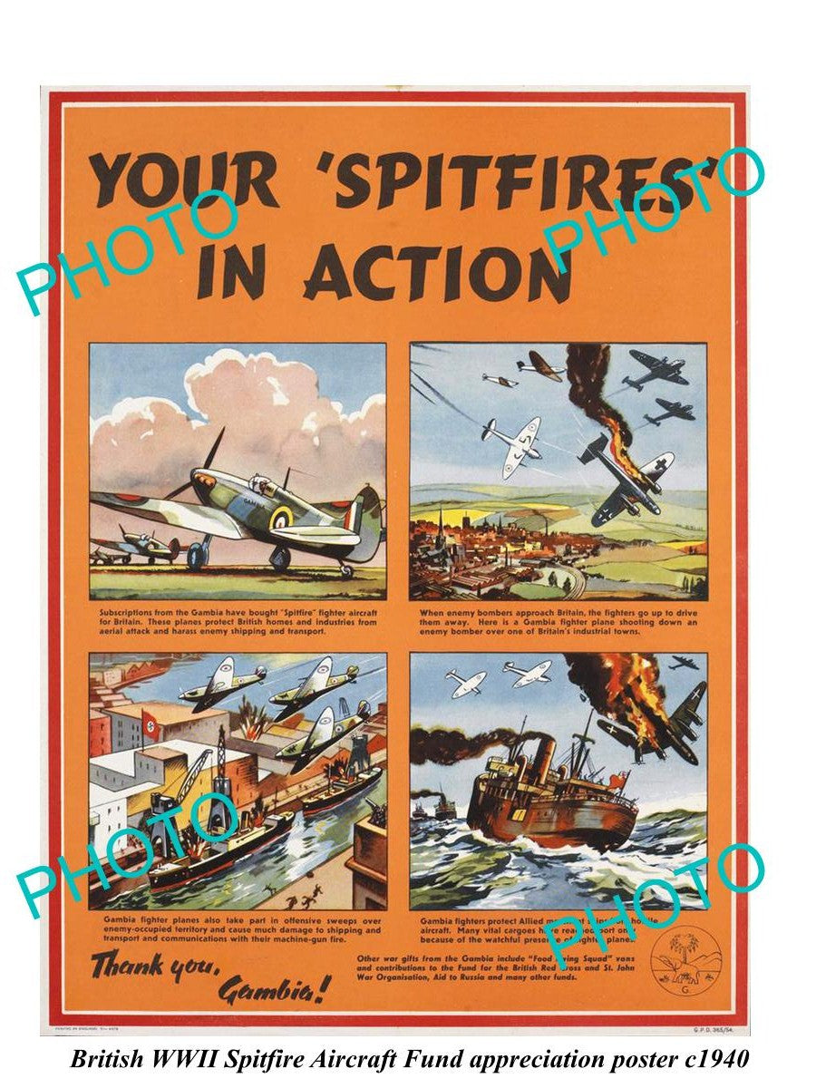 OLD LARGE MILITARY POSTER BRITISH RAF WWII SPITFIRE AIRCRAFT FUND GAMB ...