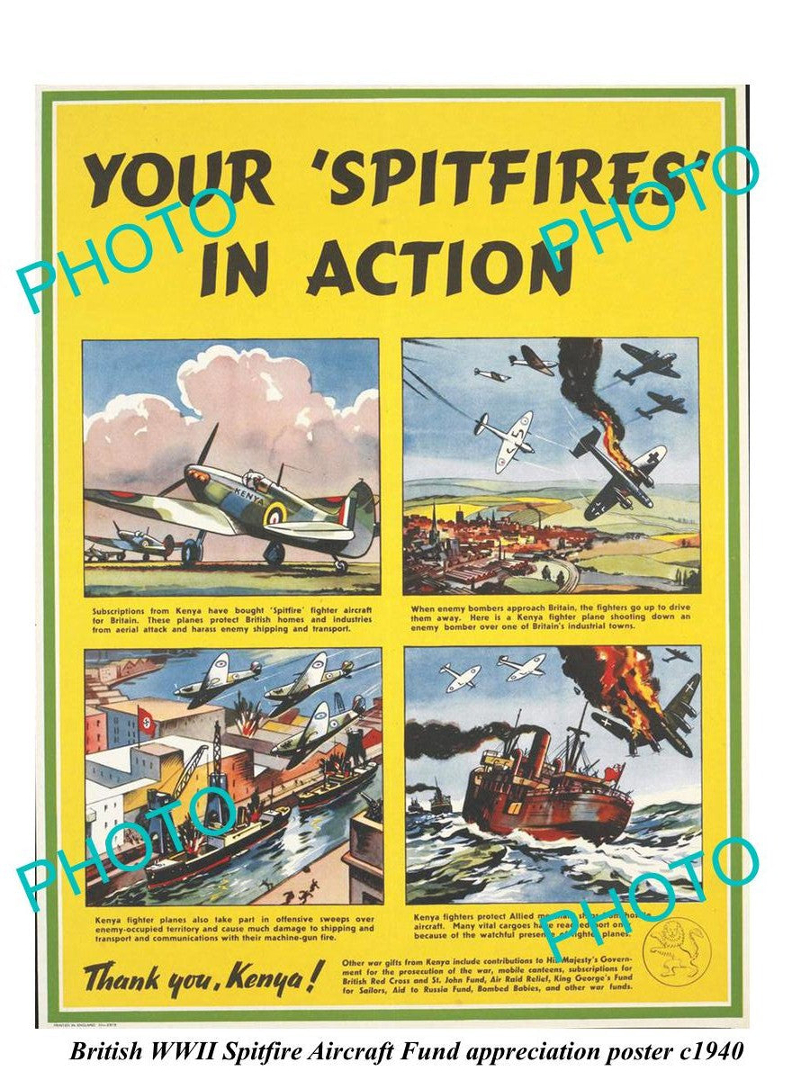 OLD LARGE MILITARY POSTER BRITISH RAF WWII SPITFIRE AIRCRAFT FUND KENY ...