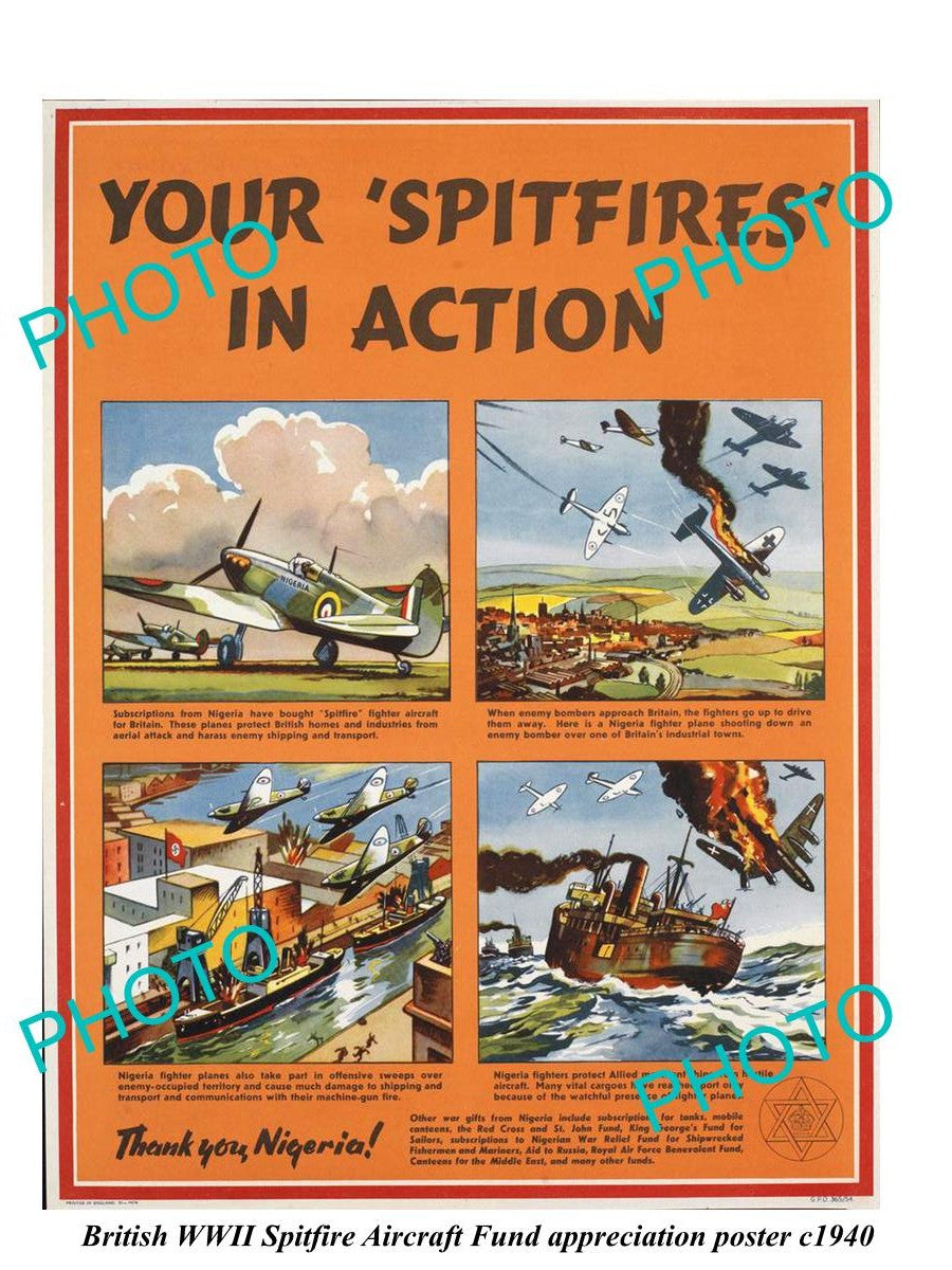 OLD LARGE MILITARY POSTER BRITISH RAF WWII SPITFIRE AIRCRAFT FUND NIGE ...