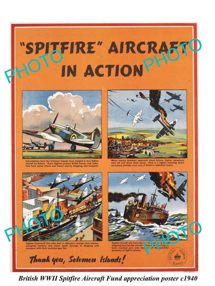OLD LARGE MILITARY POSTER BRITISH RAF WWII SPITFIRE AIRCRAFT FUND SOLO ...
