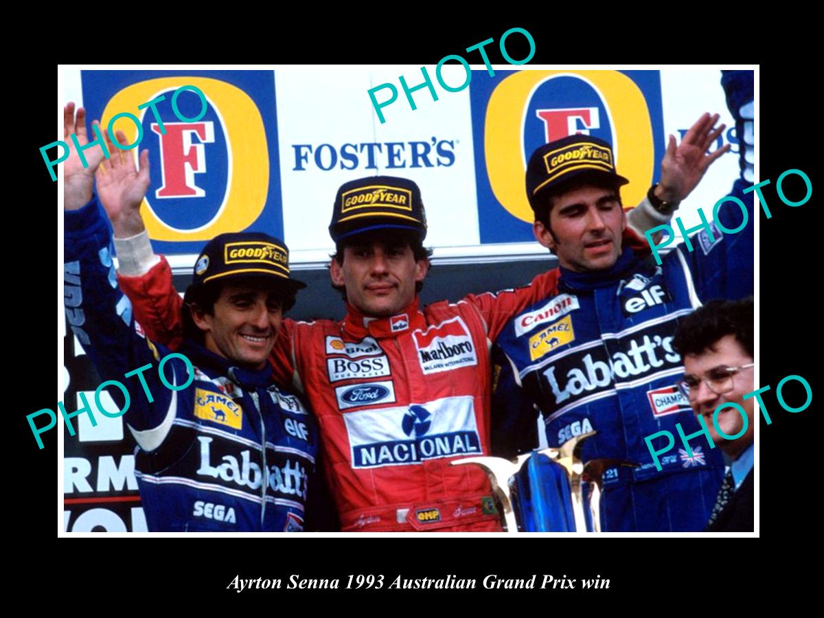 OLD LARGE HISTORIC PHOTO AYRTON SENNA WINNING THE 1993 AUSTRALIAN F1 G ...