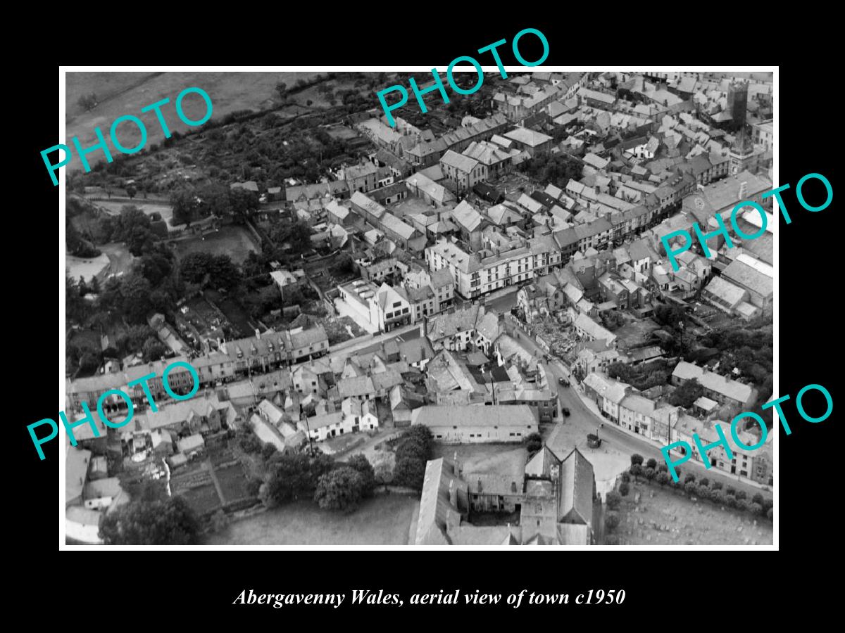 OLD LARGE HISTORIC PHOTO ABERGAVENNY WALES, AERIAL VIEW SHOWING TOWN c ...