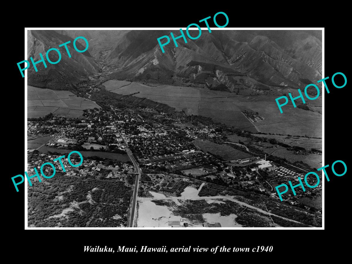 OLD LARGE HISTORIC PHOTO WAILUKU MAUI HAWAII, AERIAL VIEW OF THE TOWN ...