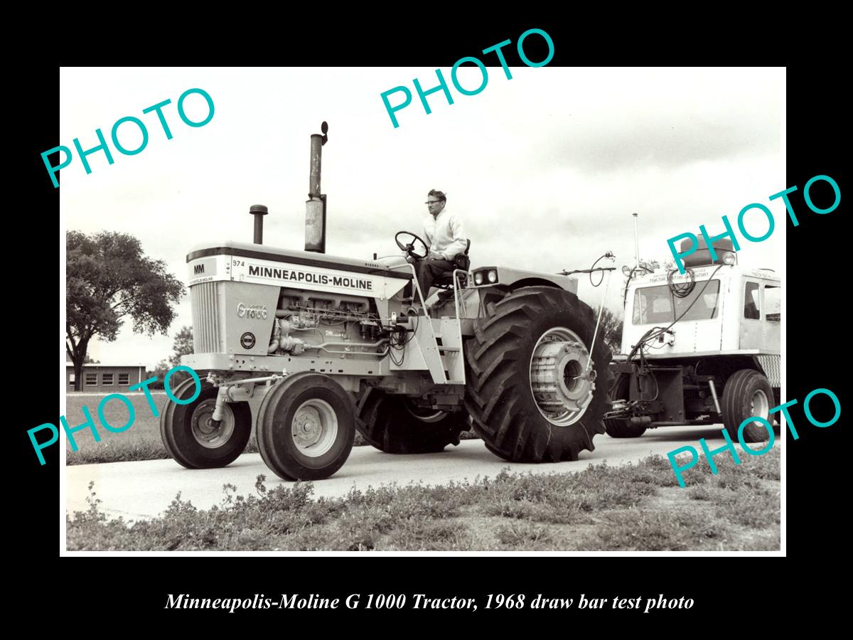 OLD LARGE HISTORIC PHOTO OF MINNEAPOLIS MOLINE G 1000 TRACTOR 1968 TES ...