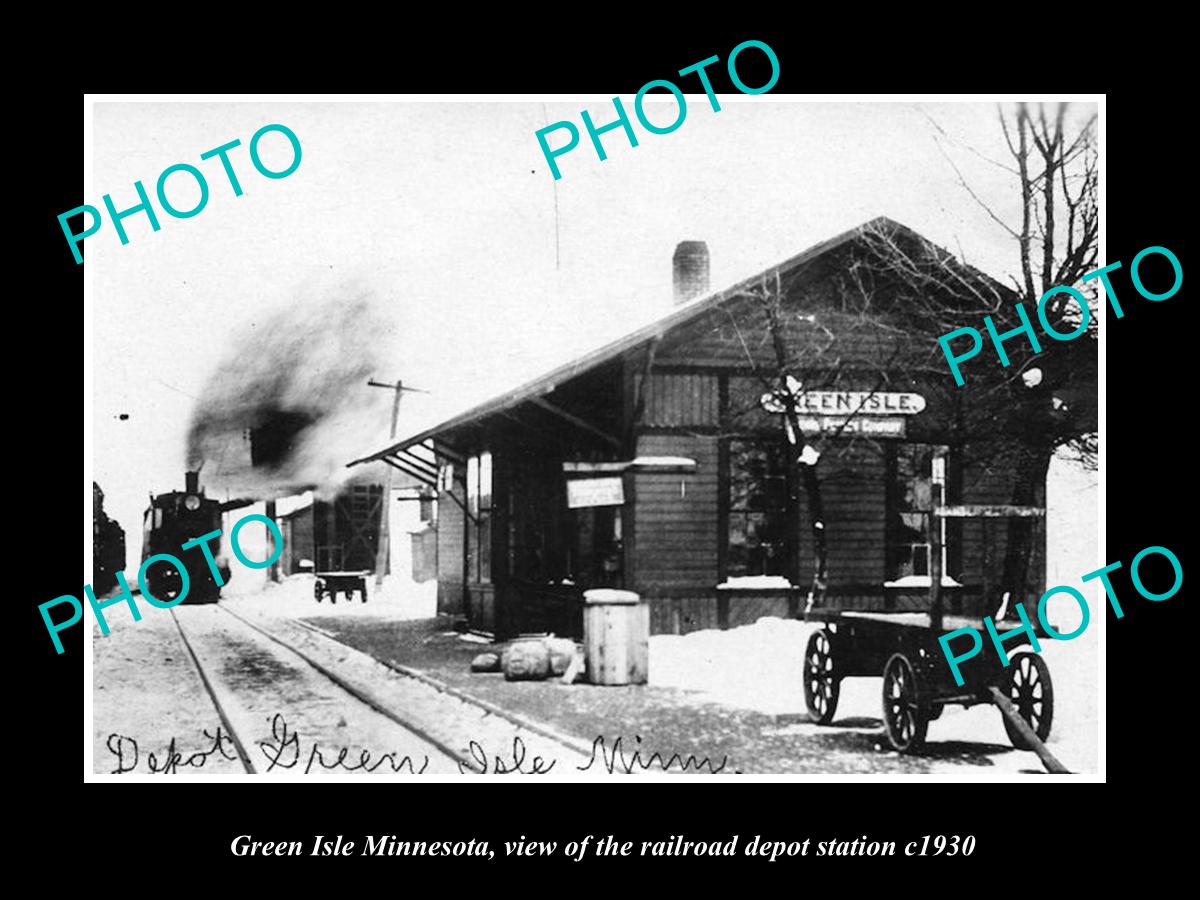 OLD LARGE HISTORIC PHOTO OF GREEN ISLE MINNESOTA, RAILROAD DEPOT STATI ...