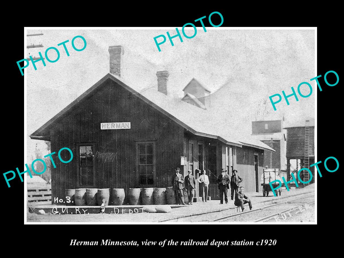 OLD LARGE HISTORIC PHOTO OF HERMAN MINNESOTA, THE RAILROAD DEPOT STATI ...