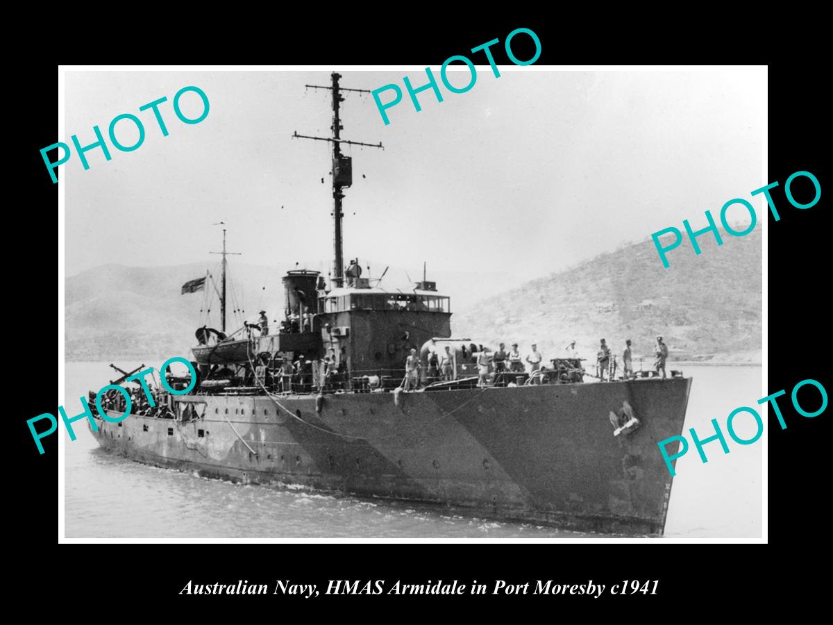 OLD LARGE HISTORIC PHOTO OF AUSTRALIAN NAVY, HMAS ARMIDALE AT PORT MOR ...