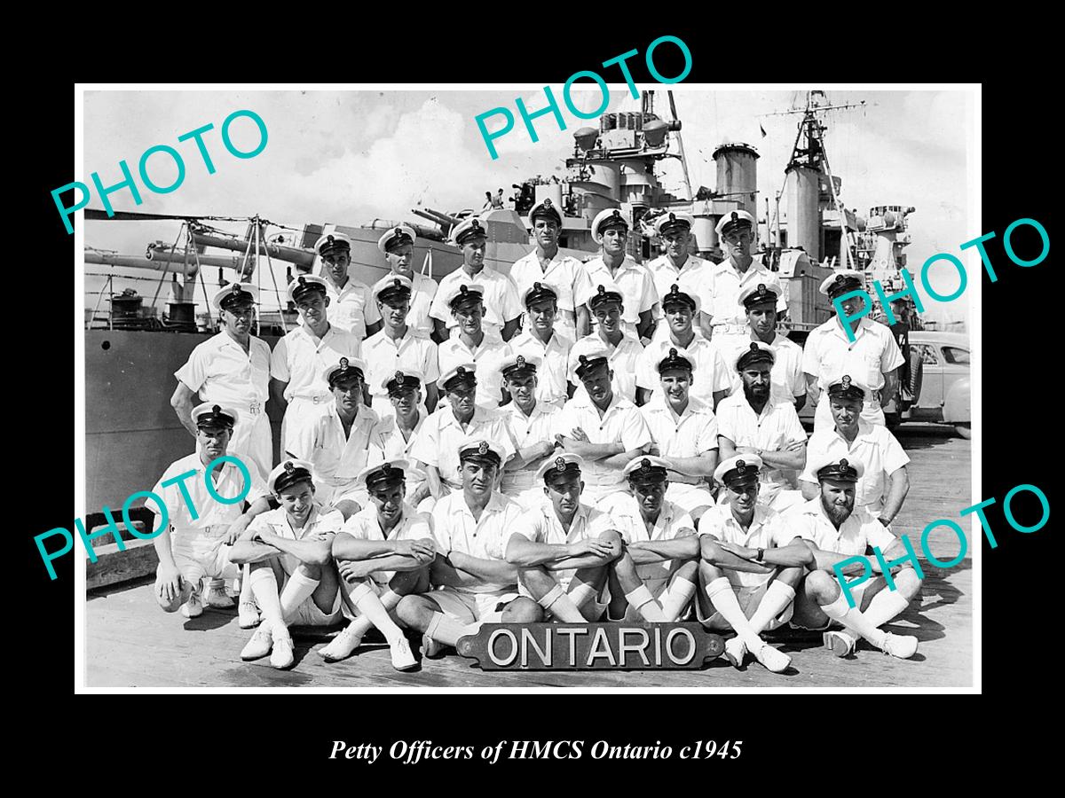OLD LARGE HISTORIC PHOTO OF CANADIAN NAVY WWII, OFFICERS OF HMCS ONTAR ...
